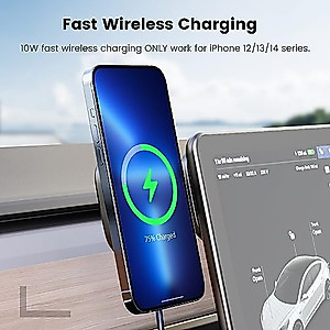Marnana Fast Charging Wireless Car Charger Mount, Magnetic Foldable Car Phone Holder for Tesla Model 3/Y Designed for MagSafe Compatible with iPhone 12/13/14 Series