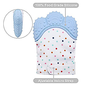 PandaEar Soothing Teething Mitten 2 Pack, Pain Relief, Protection Glove, Stimulating Teether, 0-12 Months (Blue Green)