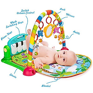 UNIH Baby Gym Play Mat and Play Piano Gym with Tummy Time Mat, Musical Light Activity Center for Infants Toddlers, Birthday Gift Play Mat for Newborn
