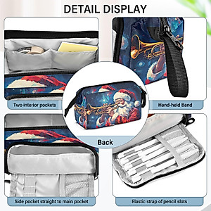 Generic Santa Claus Trumpet Large Pencil Case Pouch Pen Case for Girls Boys Adults Big Capacity Portable Pen Case Bag with Zipper Pencil Cases Pouches for Birthday Gift Back to School Supplies