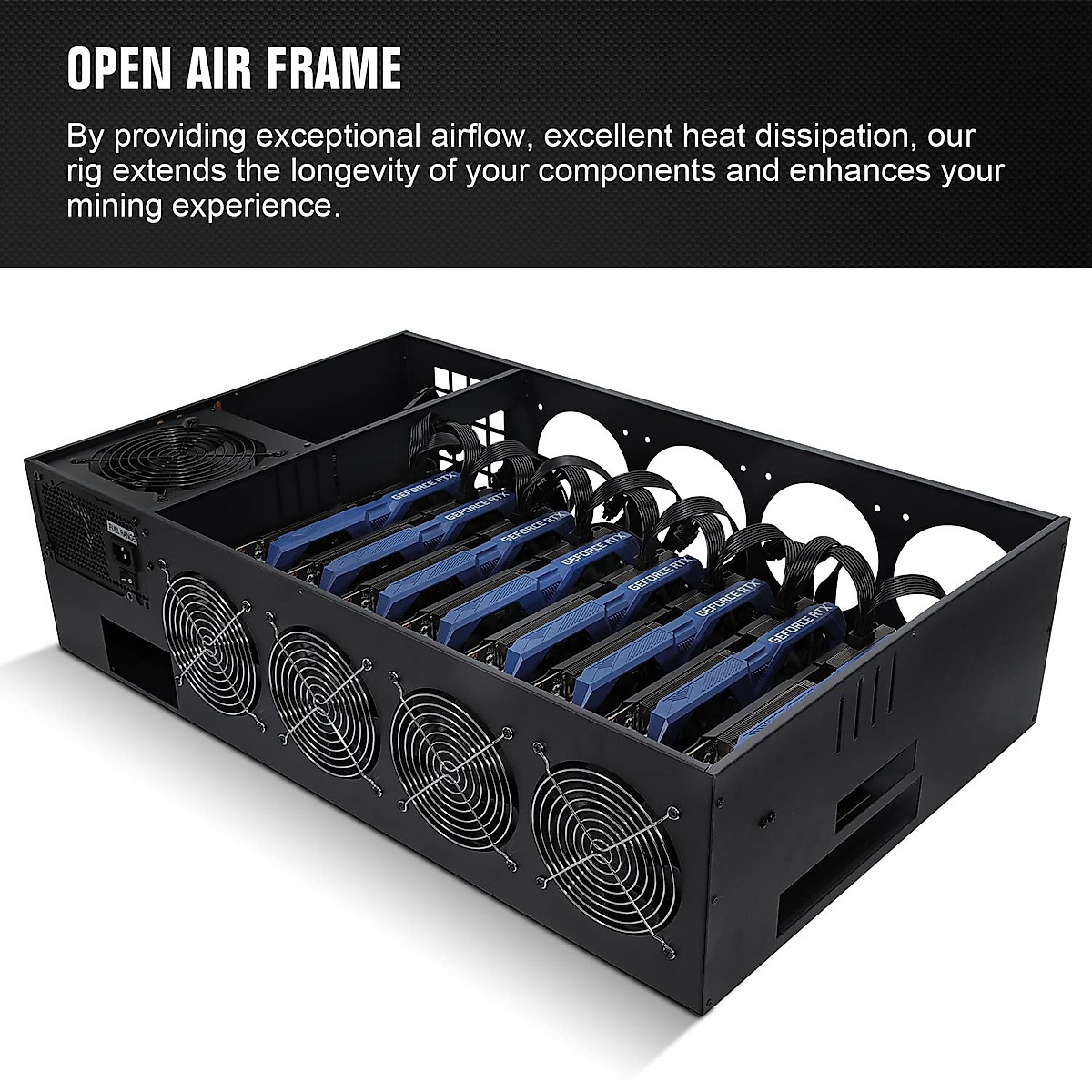 DAYLEAD Mining Rig Case 8 GPU Mining Case with Mining Motherboard Support 8 Cooling Fans(4 Preinstalled) for BTC/ETH/ZEC GPU Mining Rig (Without GPU, PSU)