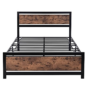 Epinki Metal and Wood Bed Frame with Headboard and Footboard, Full Size Platform Bed, No Box Spring Needed, Easy to Assembly Black