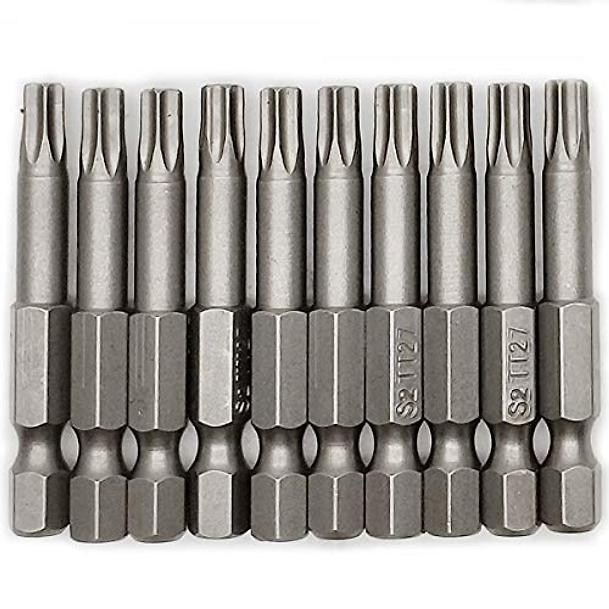 10PCS 2"/50mm T27 Torx Head Screwdriver Bit Set, 1/4 Inch Hex Shank with Quick Release Slot,S2 Steel Magnetic Security Tamper Proof Star 6 Point Screw Driver Kit Tools(TT27)