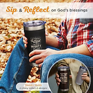 Christian Art Gifts Stainless Steel Double-Wall Vacuum Insulated Travel Mug 18 oz Matte Black Tumbler with Lid for Men Inspirational Bible Verse - Strong in the Lord - Eph. 6:10