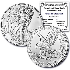 2022 1 oz American Silver Eagle Brilliant Uncirculated with a Certificate of Authenticity $1 BU