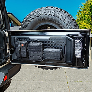 Tailgate Molle Panel Rear Door Cargo Organizer Kit Interior Storage Metal Plate with 3 Storage Bags for 2007-2022 Jeep Wrangler JK/JL 4XE