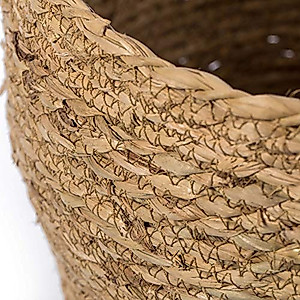 Vintiquewise Decorative Round Wicker Woven Rope Storage Blanket Basket with Braided Handles - Medium