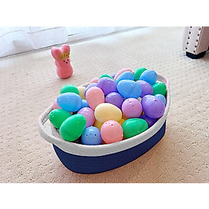 GiftExpress Blue & White Woven Basket - 13" x 8" x 5" Cotton Rope Organizing Baskets for Baby Items or Cat & Dog Toys - Cute Soft Gift Storage Bin w/ Handles