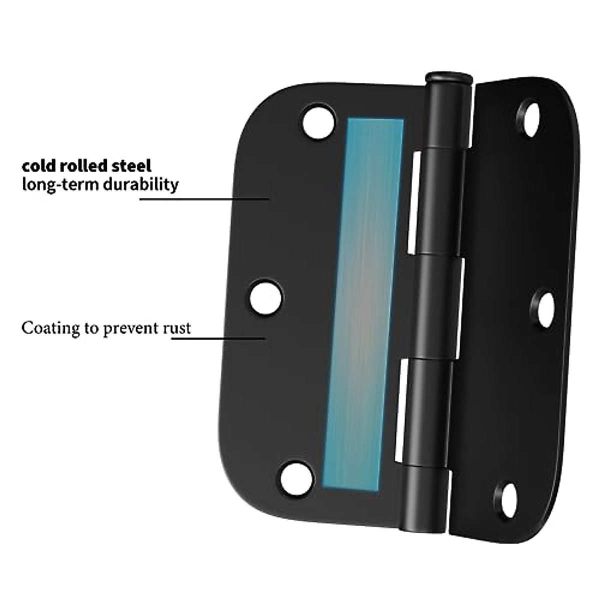 Removable Pin, 3.5 Inch Black Matte 6 Pack - Heavy-Duty, Smooth & Silent Open Exterior and Interior Door Hinges, 5/8'' Radius Corners