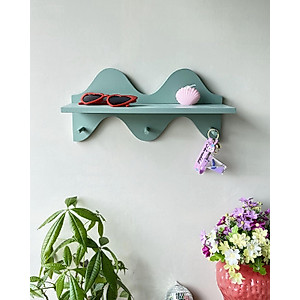 cozifycasa Floating Shelves for Wall Shelf with Hooks Key Holder Purse Rack Hanger Wood Small Cute Shelf for Bathroom Bedroom Game Room (sage Green)