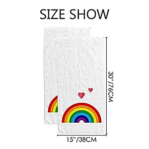 La Random 2 Pcs Rainbow Hearts Hand Bath Towels, Absorbent Soft Face Fingertip Towel for Bathroom Kitchen Dish Washcloths 30 inch x 15 inch