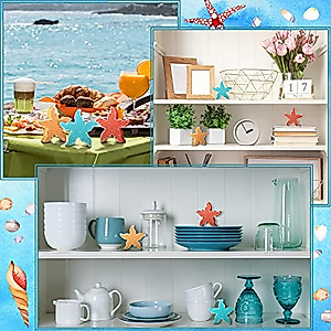 3 Pcs Ocean Beach Tiered Tray Decor Items Mini Summer Wooden Sign Set Farmhouse Rustic Wood Decorative Nautical Baby Shower Decorations for Home Office Bedroom Table Shelf Desk (Starfish)