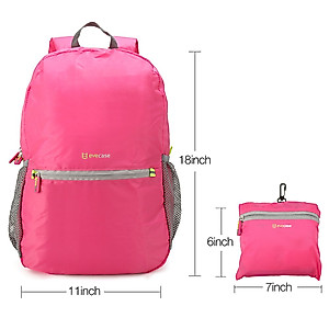 Packable Daypack - Evecase Lightweight Water Resistant Outdoor Hiking Backpack -Pink