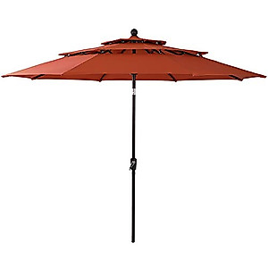 Sophia & William 10ft 3 Tier Auto-tilt Patio Umbrella, Outdoor Double Vented Umbrella with Crank, Orange Red