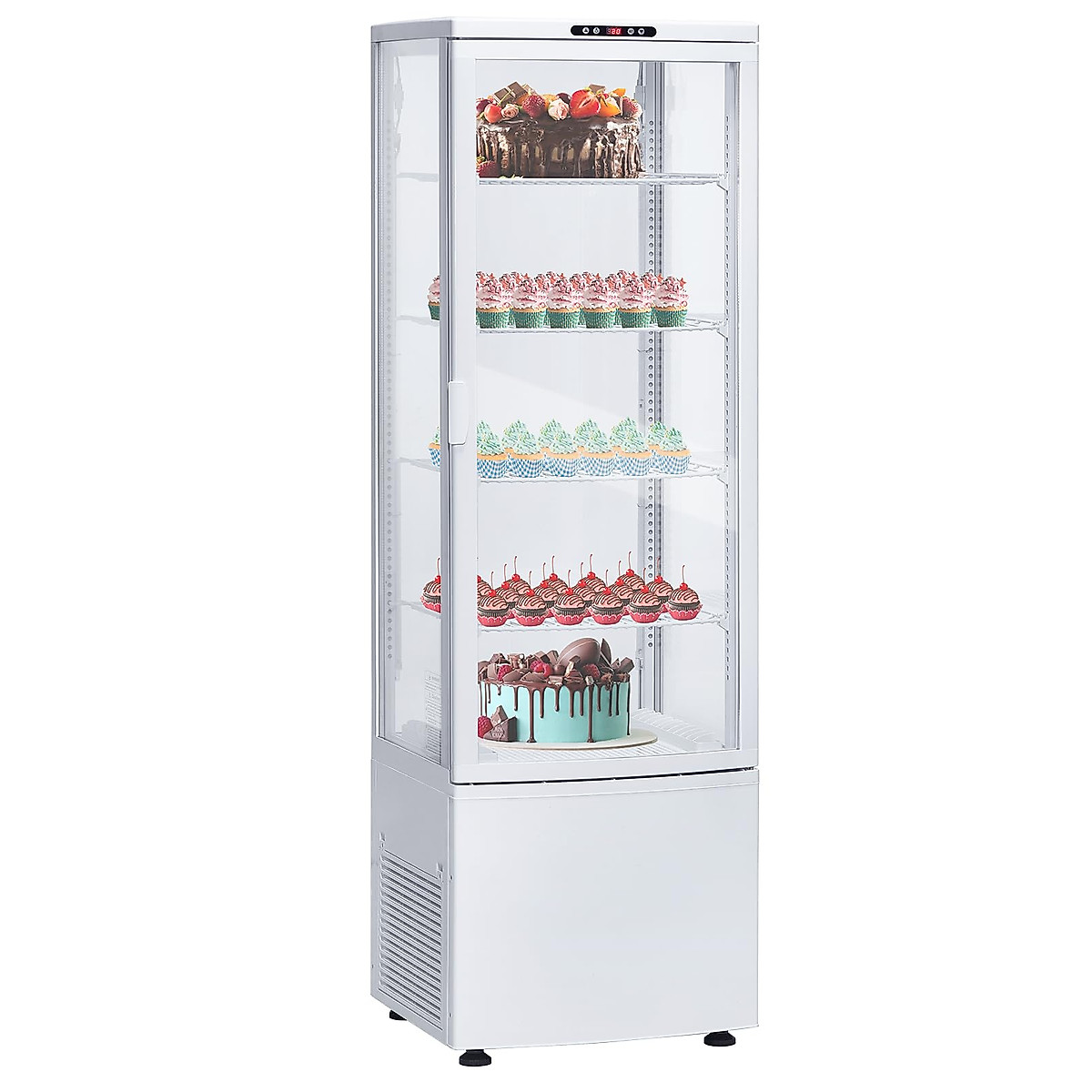 238L refrigerated display cabinet, floor-standing glass door refrigerator, with LED lighting and automatic defrost function, adjustable internal shelves, suitable for bars, restaurants, offices, homes