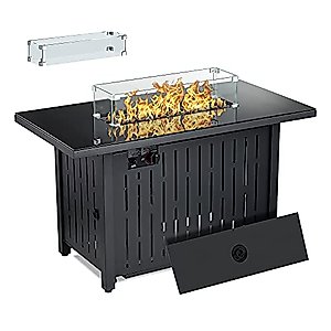 CUREALLSO Propane Fire Pit, 43 Inch 50,000BTU Auto-Ignition Gas Fire Pit Table with Lava Stone, Glass Wind Guard, CSA Approved for Outdoor Garden Patio Backyard