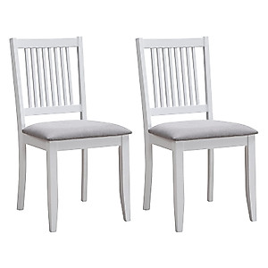 DUHOME Dining Chairs Set of 2, Rubber Wood Kitchen Chairs with Backrest Dining Room Chair Fabric Seat Armless Chairs for Living Room Restaurant, White