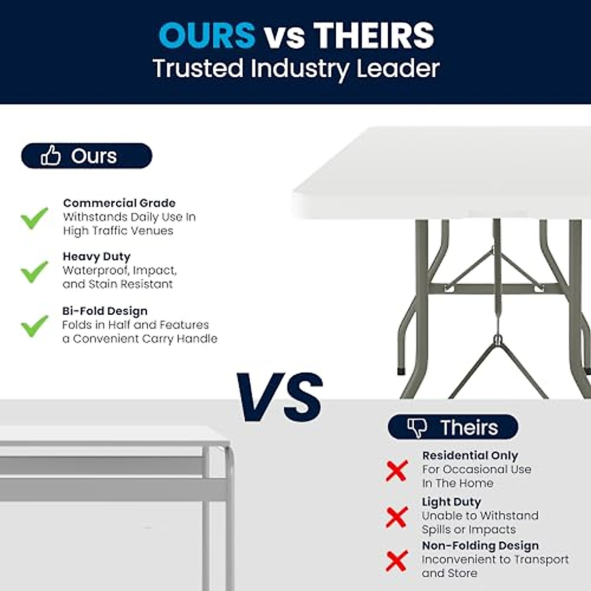 Flash Furniture Kathryn 8' Rectangular Plastic Folding Event Table with Carrying Handle, Bi-Fold Portable Banquet Table for Indoor/Outdoor Events, Granite White, 30"W x 96"L