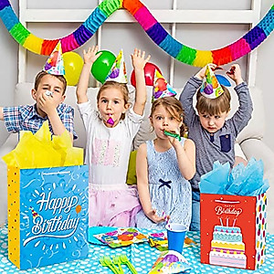 Birthday Gift Bag with Handle and Tissue Paper, 12 Pcs Gift Bags Assorted Sizes and Designs, Large, Medium, Small Size Birthday Gift Bag for Boys, Girls, Women and Men’ Birthdays Party ( Sizes 15.5”, 13”, 9” )