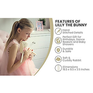 Inspired by Jewel - Lilly The Bunny | Beautiful Cream Cotton Linen Plush Doll with Floppy Ears, Arms & Legs | Authentic Pink Ballerina Tutu, Slippers & Cuddly Fur Top | Soothing Hand Stitched Face