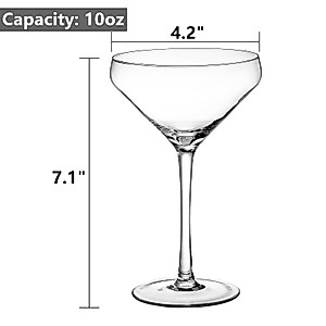 Peohud 4 Pack Coupe Cocktail Glasses, 10 Oz Crystal Martini Glasses for Margarita, Champagne, Manhattan, Wine, Whiskey, Bar, Party