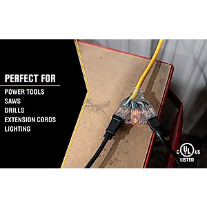 Woods 2814 Coleman Power Block with Gfci; 125 V; 15 A; 12/3 Awg Sjtw; 3-Outlet; Yellow