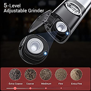 Gravity Electric Salt and Pepper Grinder Set, Rechargeable Salt and Pepper Grinder Set with Charging Base, Safe Switch, Automatic Pepper Grinder with Dustproof Cover, LED Light, Adjustable Coarseness
