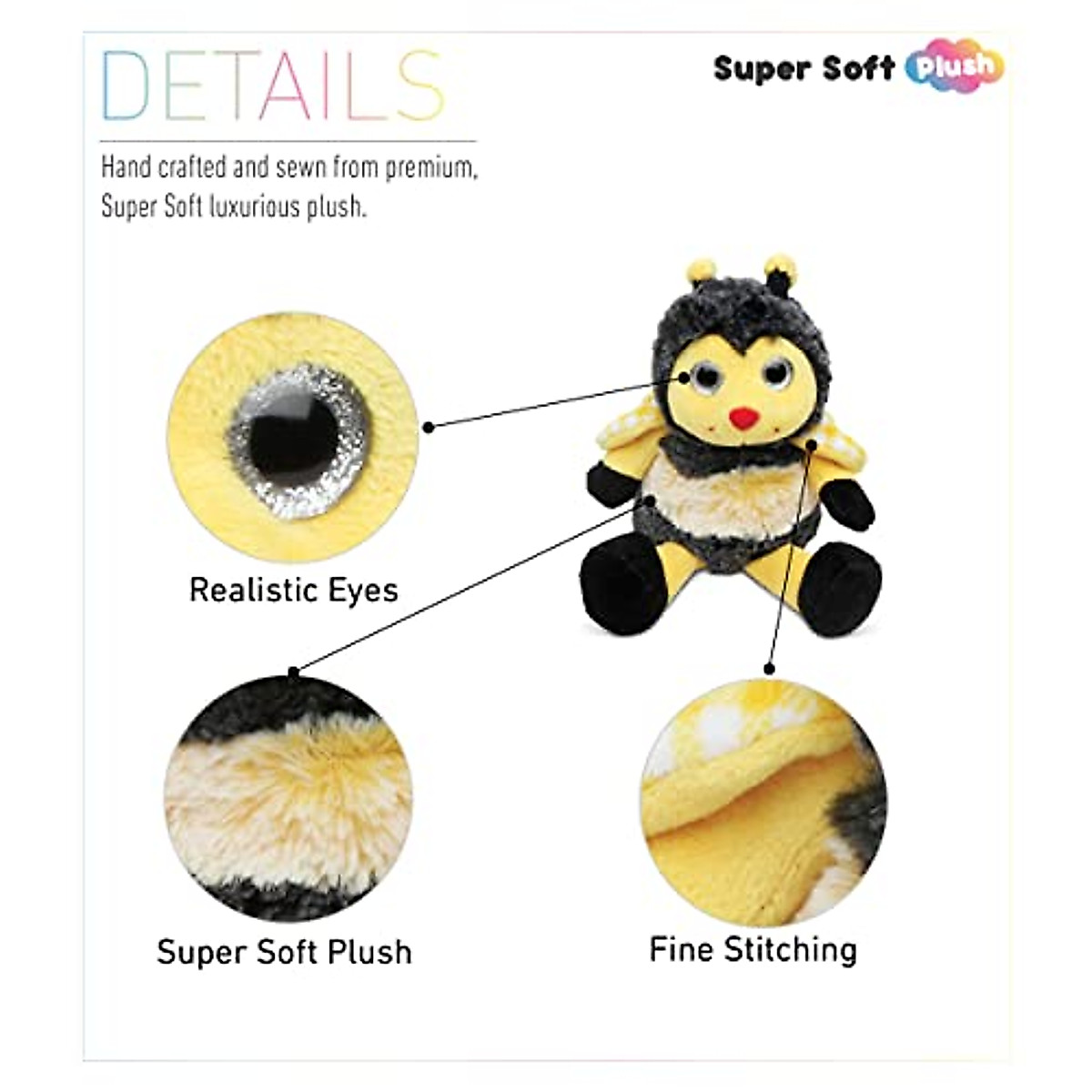 DolliBu Sitting Bee Plush - Super Soft Bee Insect Stuffed Animal, Cute Realistic Stuffed Animal Bee Plush Toy for Boys and Girls, Adorable Insect Plush Bee Gift for Baby, Kids, and Adults - 7 Inches