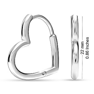 Charmsy 925 Sterling Silver Small Heart Hoop Earrings for Women | 14K White Gold Plated Heart Hoops | Size 22mm