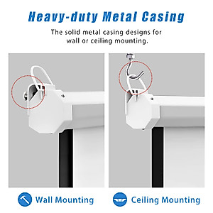 LopBast Screen 100INCH Manual Pull Down White Projector Screen 16:9 1.2 Gain Retractable Auto-Locking 4K 8K 3D Ultra HD for Home Theater Movie Office Game Projection Screen with Slow Retract Mechanism