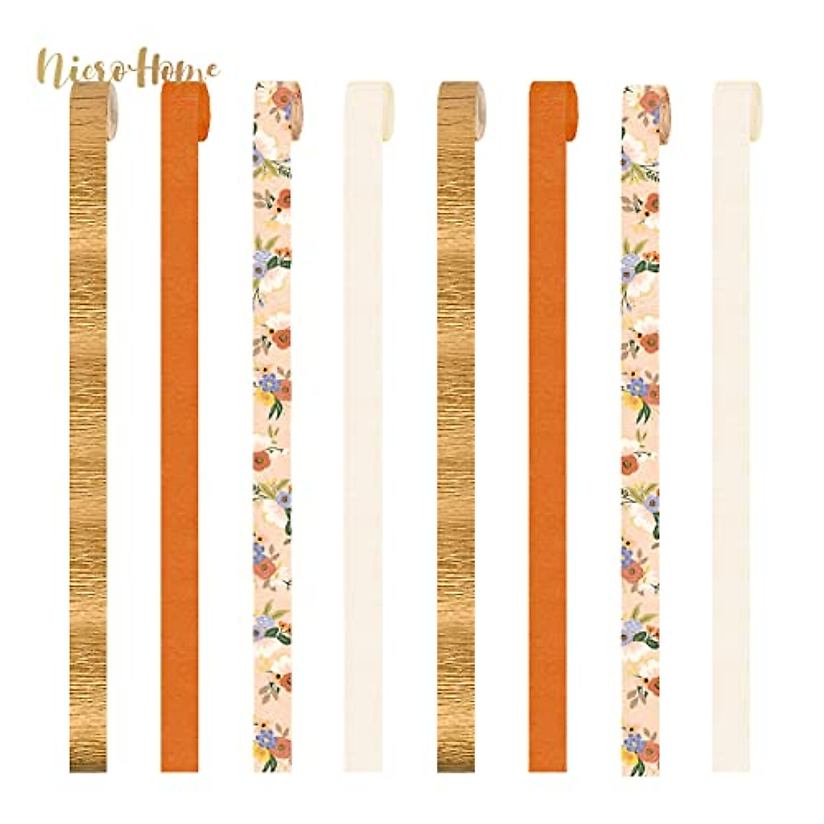 NICROHOME Wedding Party Decorations, 8 Rolls Retro Orange Flower Pattern Crepe Paper Streamers for a Boho/Floral Theme, Rustic Wedding, Engagement, Bridal Shower, Baby Showers, Birthday