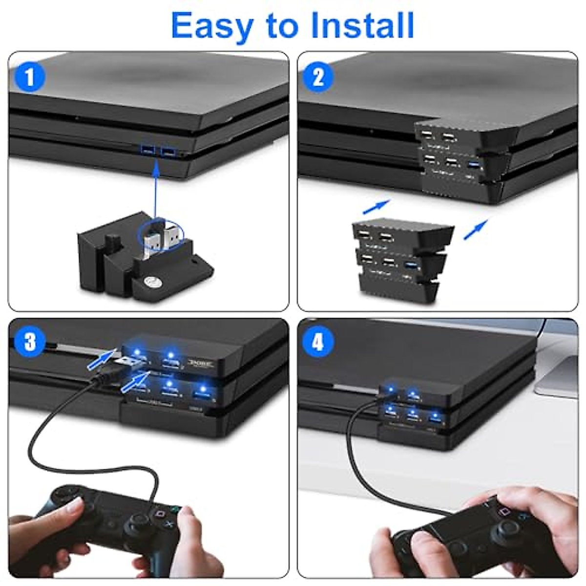 Linkstyle USB Hub for PS4 Pro, 5-Port USB 3.0 Hub Extension Adapter Splitter with LED Indicator for PlayStation 4 Pro, Black