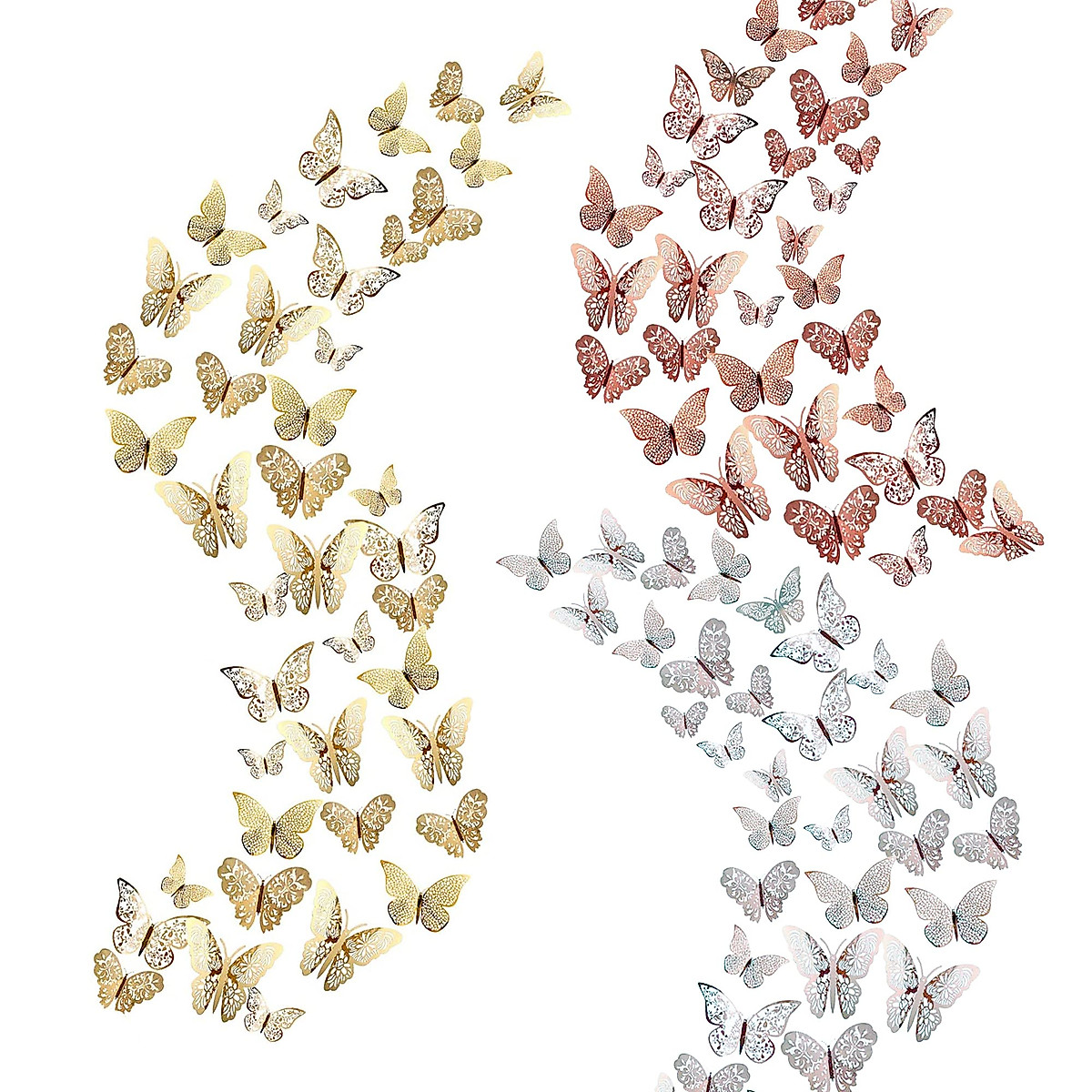 Seasonsky 108PCS 3D Butterfly Wall Stickers Wall Decal Decor Art Decorations Sticker Removable Hollow Butterfly 3 Sizes for Room Home Classroom Offices Bedroom Decor