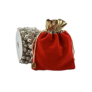 Palmhomee Pack of 12 Velvet Drawstring Bags With Gold Color Openning Gift Bag Velvet Pouch For Jewelry Wedding and Party Favor (5x6 Inch, Red+Gold Openning)