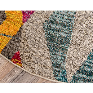 Unique Loom Sedona Collection Southwestern, Distressed, Over-Dyed, Modern, Tribal, Abstract Area Rug (6' 0 x 6' 0 Round, Multi/Beige)