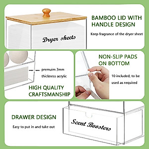 GYSYELL Dryer Sheet Holder,Acrylic Dryer Sheet Holder Container with Bamboo Lid for Laundry Room Decor Organization and Storage,Clean Dryer Sheet Dispenser,Laundry Dryer Sheet Holder With Lid