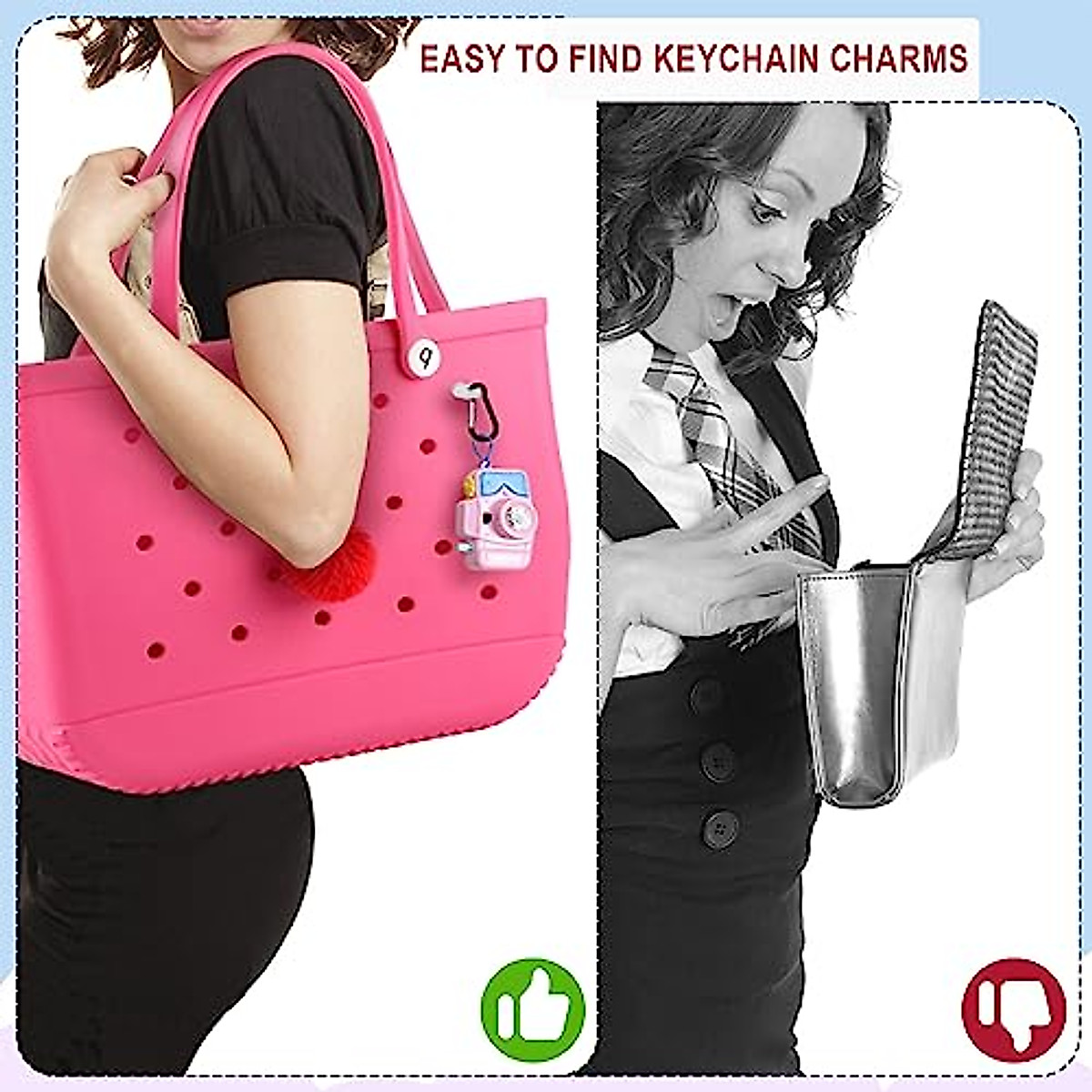 2pcs Key Holder for Bogg Bag, Keychain Hanger Carabiners Clips Carabiner Key Holder Charm Accessories for Bogg Bag (2 Black Carabiners + 2 White Buttons)