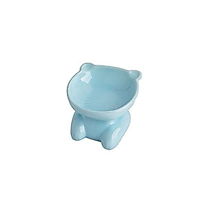 FUUIE Bowls for Food and Water Ceramic Pet Bowl Grain Bowl Cat Bowl High-Foot Bowl Guard Cat Bowl Water Bowl Anti-Black Chin Beveled Edge Bowl (Color : Blue)