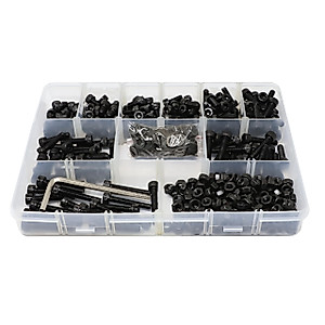 iexcell 540 Pcs M5 x 6/8/10/12/14/16/20/25/30 Alloy Steel 12.9 Grade Hex Socket Head Cap Screws Bolts Hex Nuts Washers Assortment Kit, Black Oxide Finish