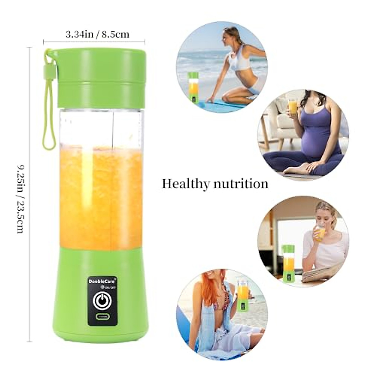 Portable Blender Cup,Electric USB Juicer Blender,Mini Blender Portable Blender For Shakes and Smoothies, Juice,380ml, Six Blades Great for Mixing,Green