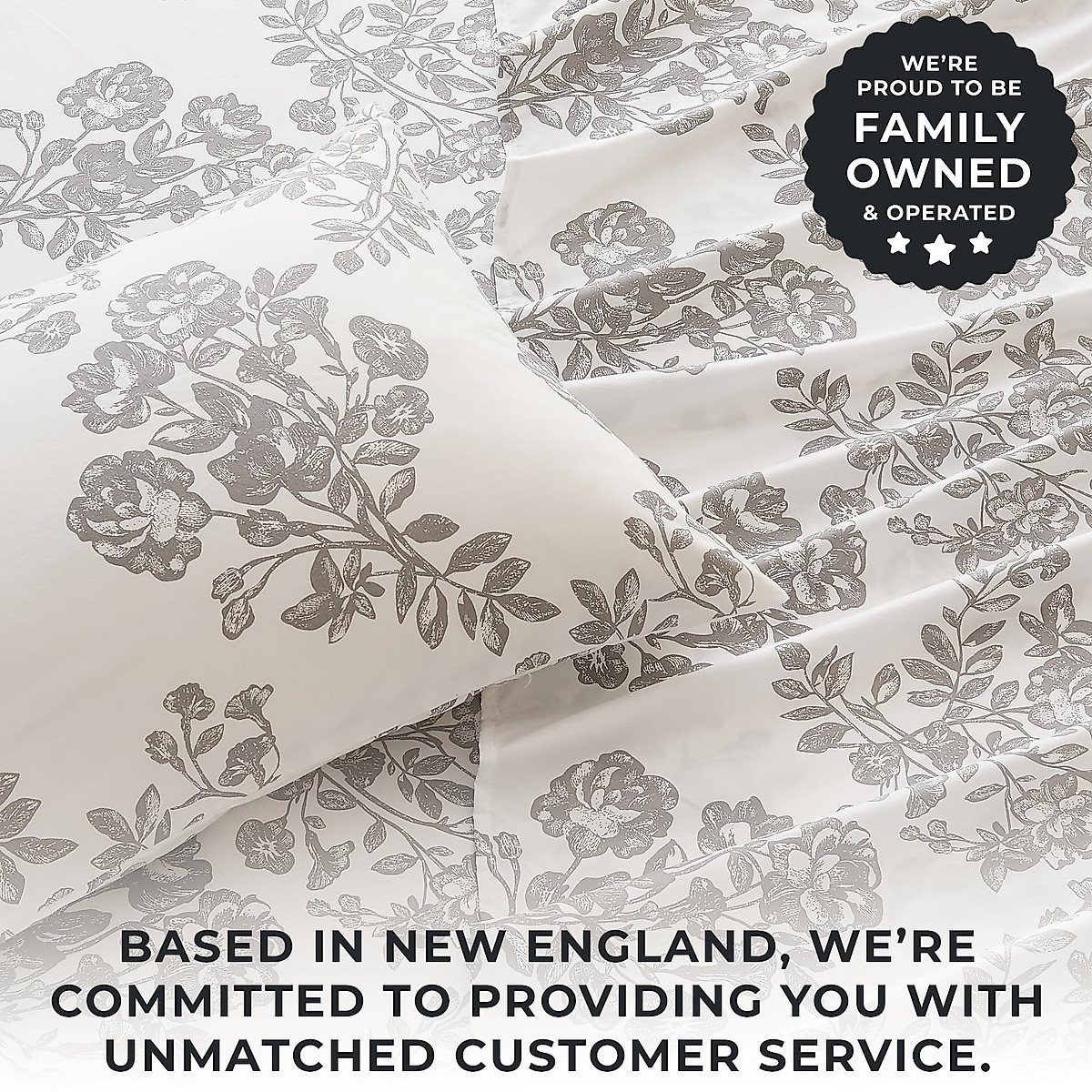 4-Piece Queen Printed Microfiber Sheet Set | Ultra-Soft, Brushed Bedding Sheets & Pillowcases | Wrinkle & Fade Resistant, All-Season Bed Sheets for Bed (Queen, Toile - Grey)