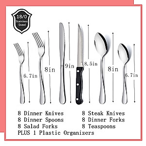 49-Piece Silverware Set with Flatware Drawer Organizer, HaWare Stainless Steel Cutlery Set with 8 Steak Knives, Modern Eating Utensils Tableware Service for 8, Mirror Polished, Dishwasher Safe