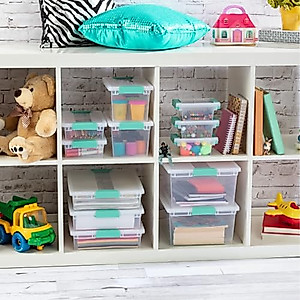 Sterilite Clip Box, Stackable Small Storage Bin with Latching Lid, Plastic Container to Organize Office, Crafts, Clear Base and Lid, Large, 1-Pack