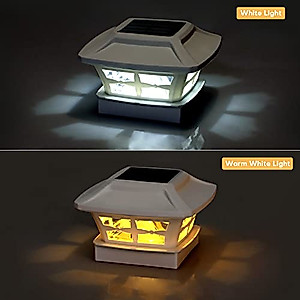 Solar Post Cap Lights Outdoor Solar Powered Post Lights Waterproof LED Fence Light Warm/Cool White 2 Modes Landscape Lamp for 4x4 Posts Garden Yard Deck Fence Patio Decor - White, 4 Packs