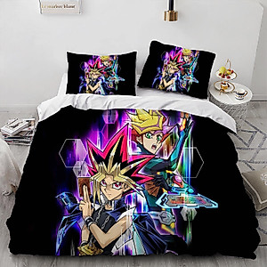NICHIYOBI Yu Gi Anime Card Game Duvet Cover 3D Bedding Comforter Cover 3 Pcs (1 Duvet Cover +2 Pillowcases) Bedding Set (05,Queen-90x90in+20x30in*2)