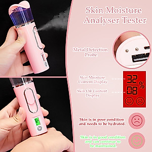 2 Pieces Handy Nano Mist Sprayer with Skin Analyzer Moisture Tester Portable Nano Facial Mister Face Steamer Atomization Mini Eyelash Extensions USB Rechargeable Moisturizing & Hydration for Skin Care