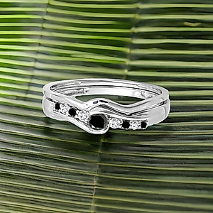 Dazzlingrock Collection 0.25 Carat (ctw) 10k Round Black & White Diamond Ladies Bridal Promise Engagement Wedding Set Ring with Matching Band 1/4 CT, White Gold, Size 7