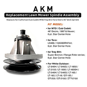 918-0240C 618-0240C AKM Spindle Assembly for MTD Cub-Cadet LT4600H LT546H 618-0240A 618-0240B 918-0430 618-0430 Toro LX465 LX460 112-0311 46 Inch Decks PRE-TAPPED Holes Screws Included in