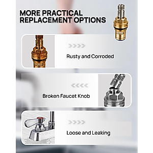Phivan Brass Handle Stem Assembly Ceramic Faucet Valve Cartridge 20 Teeth Commercial Faucet Parts for Most Commercial Kitchen Sink Faucet, Compatible with Cold Widespread Cartridge Replacement