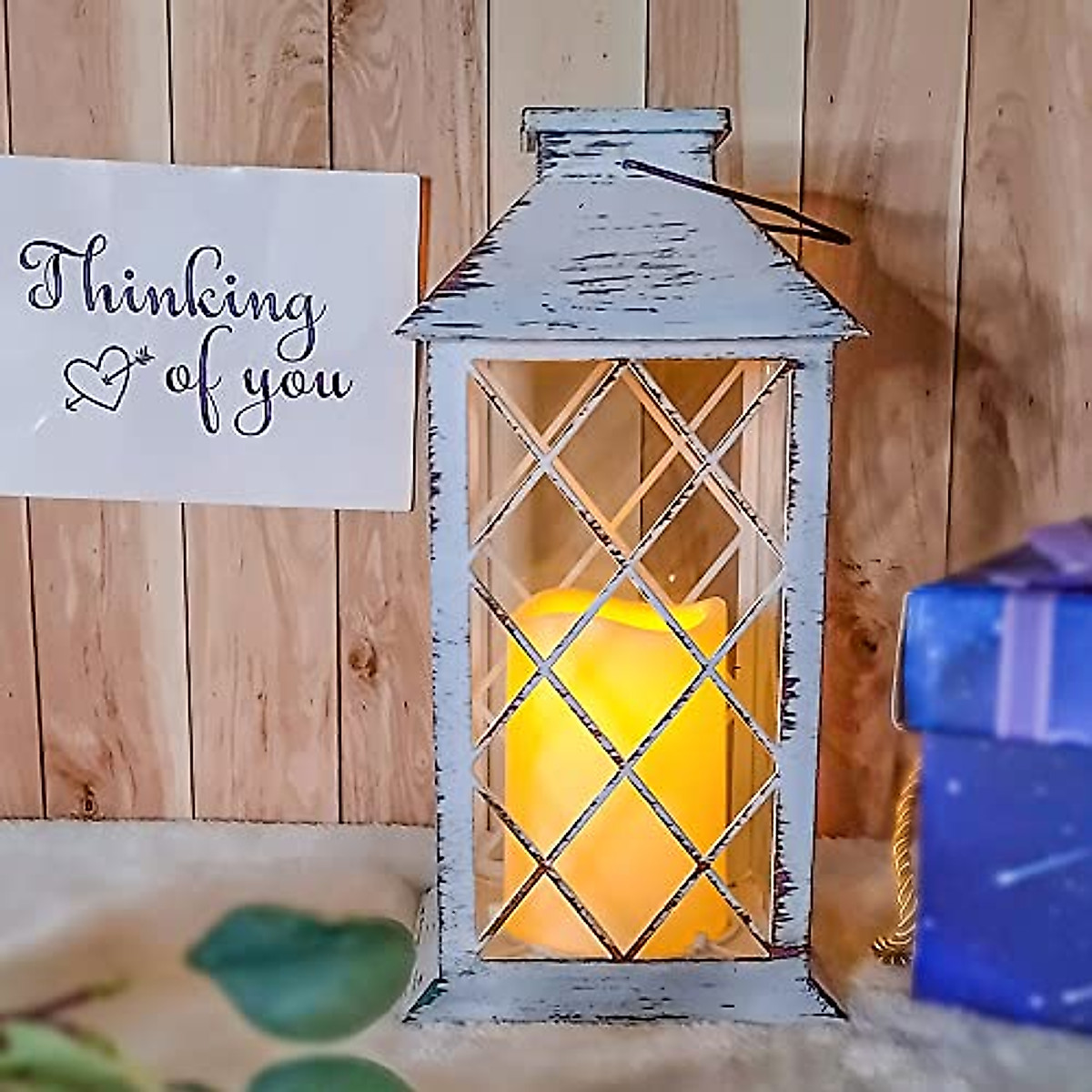 LEDHOLYT Solar Lanterns, Outdoor LED Decorative Lanterns with Flickering Flameless Candles,Hanging Gray Lantern Decor Lamp for Table,Party, Dining Table, Garden Landscape,Patio,Front Porch